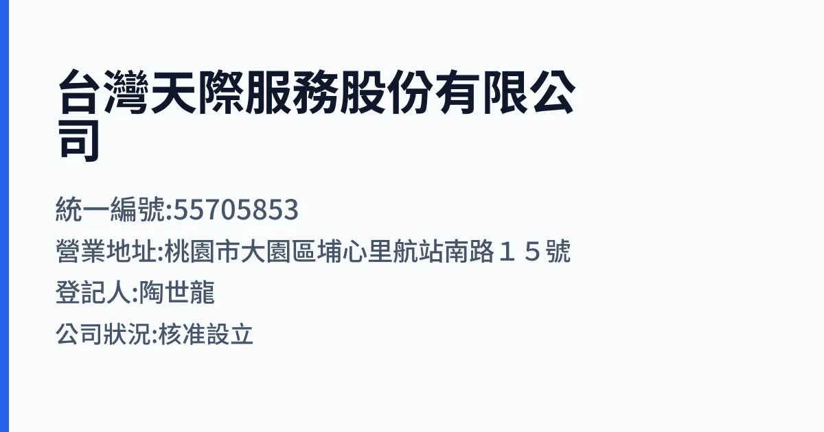 台灣天際服務股份有限公司 - 統編 55705853(桃園市) 公司登記資料與營業項目詳細圖表