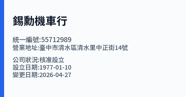 錫勳機車行的照片-統編 55712989(臺中市) 公司登記資料與營業項目詳細圖表