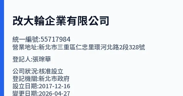 改大輪企業有限公司的照片-統編 55717984(新北市) 公司登記資料與營業項目詳細圖表