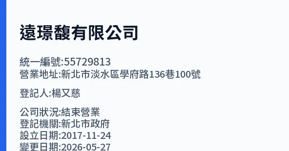 遠璟馥有限公司的照片-統編 55729813(新北市) 公司登記資料與營業項目詳細圖表