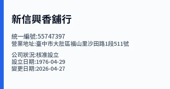 新信興香舖行的照片-統編 55747397(臺中市) 公司登記資料與營業項目詳細圖表