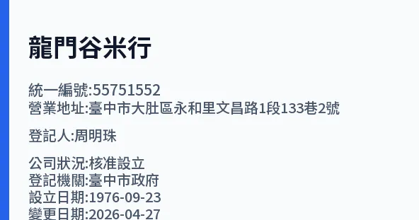 龍門谷米行的照片-統編 55751552(臺中市) 公司登記資料與營業項目詳細圖表