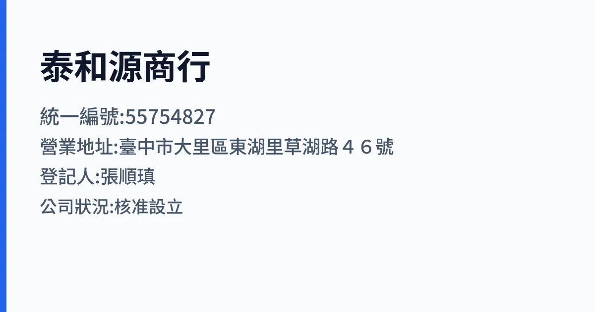 泰和源商行 - 統編 55754827(臺中市) 公司登記資料與營業項目詳細圖表