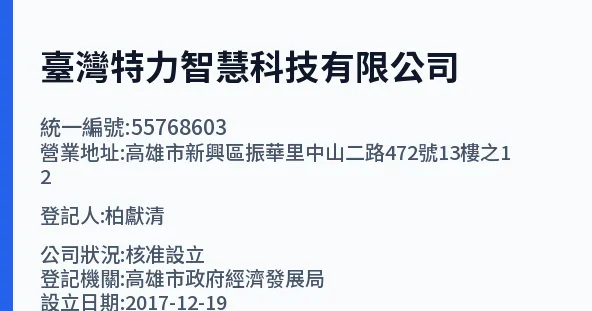 臺灣特力智慧科技有限公司的照片-統編 55768603(高雄市) 公司登記資料與營業項目詳細圖表