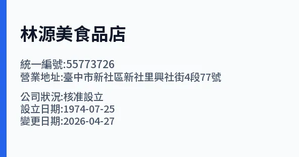 林源美食品店的照片-統編 55773726(臺中市) 公司登記資料與營業項目詳細圖表