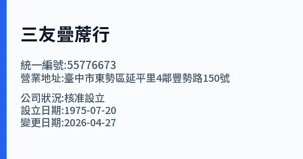 三友疊蓆行的照片-統編 55776673(臺中市) 公司登記資料與營業項目詳細圖表