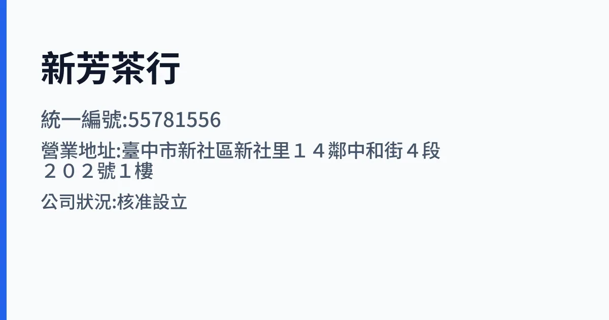 新芳茶行 - 統編 55781556(臺中市) 公司登記資料與營業項目詳細圖表