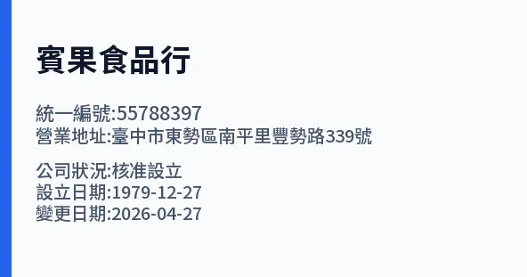 賓果食品行的照片-統編 55788397(臺中市) 公司登記資料與營業項目詳細圖表