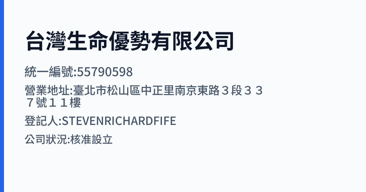 台灣生命優勢有限公司 - 統編 55790598(臺北市) 公司登記資料與營業項目詳細圖表