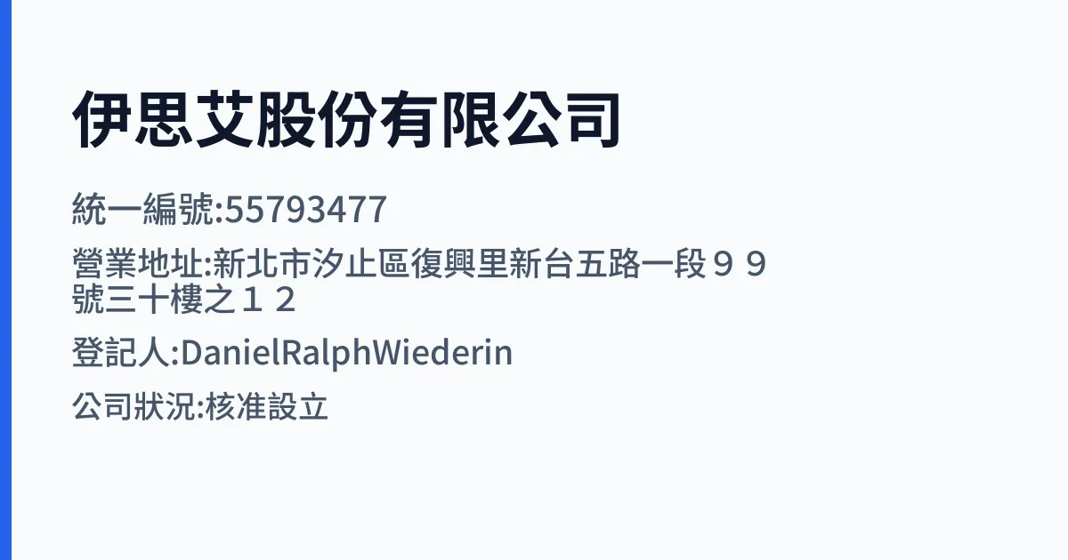 伊思艾股份有限公司 - 統編 55793477(新北市) 公司登記資料與營業項目詳細圖表