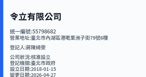 令立有限公司的照片-統編 55798682(臺北市) 公司登記資料與營業項目詳細圖表