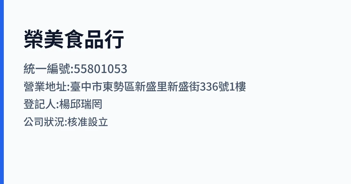 榮美食品行 - 統編 55801053(臺中市) 公司登記資料與營業項目詳細圖表