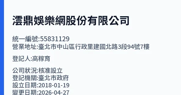 澐鼎娛樂網股份有限公司的照片-統編 55831129(臺北市) 公司登記資料與營業項目詳細圖表