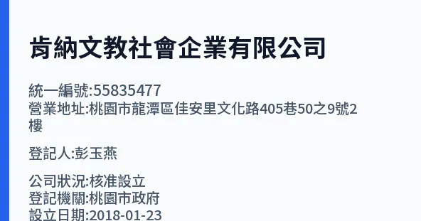 肯納文教社會企業有限公司的照片-統編 55835477(桃園市) 公司登記資料與營業項目詳細圖表