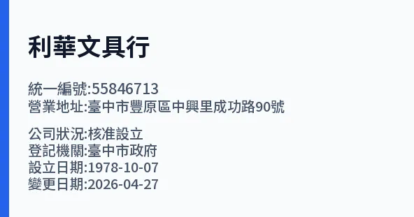 利華文具行的照片-統編 55846713(臺中市) 公司登記資料與營業項目詳細圖表