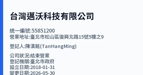 台灣邁沃科技有限公司的照片-統編 55851200(臺北市) 公司登記資料與營業項目詳細圖表