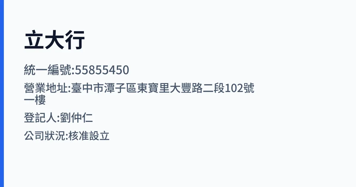 立大行 - 統編 55855450(臺中市) 公司登記資料與營業項目詳細圖表