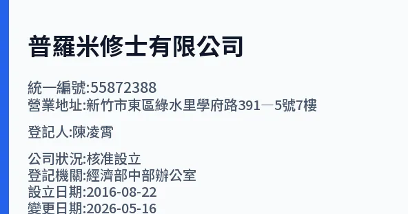 普羅米修士有限公司的照片-統編 55872388(新竹市) 公司登記資料與營業項目詳細圖表