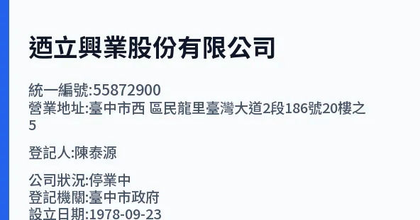 迺立興業股份有限公司的照片-統編 55872900(臺中市) 公司登記資料與營業項目詳細圖表