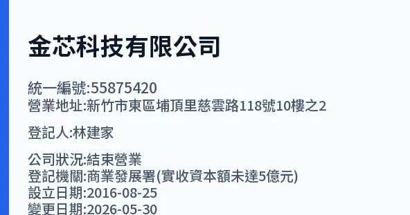 金芯科技有限公司的照片-統編 55875420(新竹市) 公司登記資料與營業項目詳細圖表