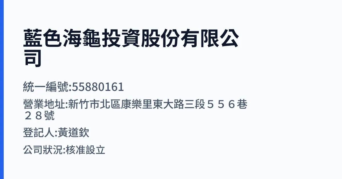 藍色海龜投資股份有限公司 - 統編 55880161(新竹市) 公司登記資料與營業項目詳細圖表