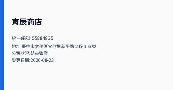 育辰商店的照片-統編 55884835(臺中市) 公司登記資料與營業項目詳細圖表