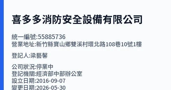 喜多多消防安全設備有限公司的照片-統編 55885736(新竹縣) 公司登記資料與營業項目詳細圖表
