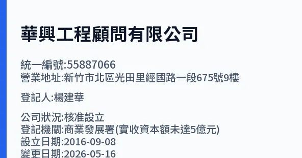 華興工程顧問有限公司的照片-統編 55887066(新竹市) 公司登記資料與營業項目詳細圖表