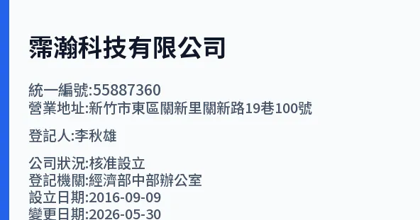 霈瀚科技有限公司的照片-統編 55887360(新竹市) 公司登記資料與營業項目詳細圖表