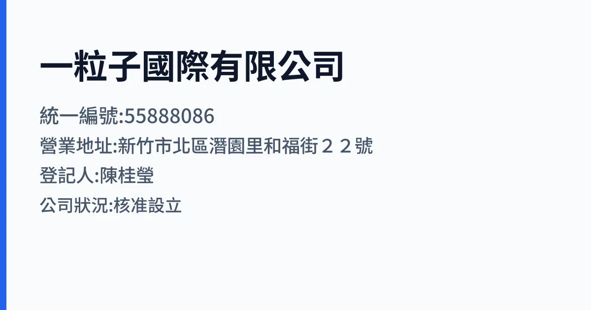 一粒子國際有限公司 - 統編 55888086(新竹市) 公司登記資料與營業項目詳細圖表