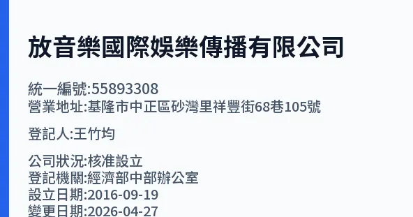 放音樂國際娛樂傳播有限公司的照片-統編 55893308(基隆市) 公司登記資料與營業項目詳細圖表