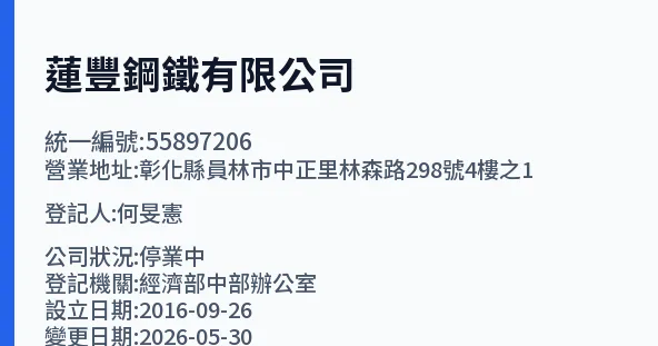 蓮豐鋼鐵有限公司的照片-統編 55897206(彰化縣) 公司登記資料與營業項目詳細圖表
