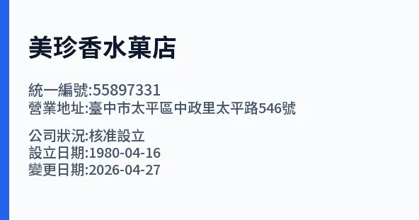 美珍香水菓店的照片-統編 55897331(臺中市) 公司登記資料與營業項目詳細圖表