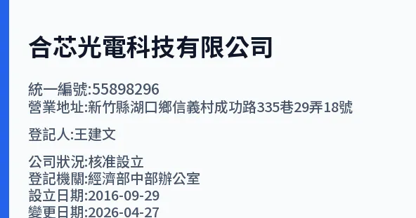 合芯光電科技有限公司的照片-統編 55898296(新竹縣) 公司登記資料與營業項目詳細圖表