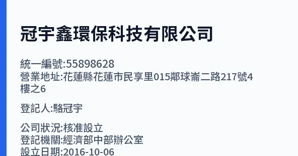 冠宇鑫環保科技有限公司的照片-統編 55898628(花蓮縣) 公司登記資料與營業項目詳細圖表