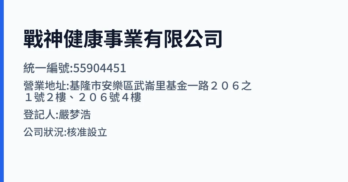 戰神健康事業有限公司 - 統編 55904451(基隆市) 公司登記資料與營業項目詳細圖表