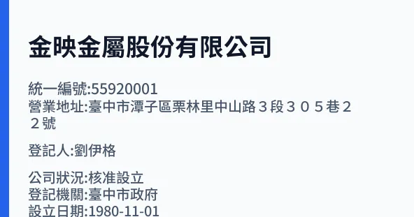 金映金屬股份有限公司的照片-統編 55920001(臺中市) 公司登記資料與營業項目詳細圖表