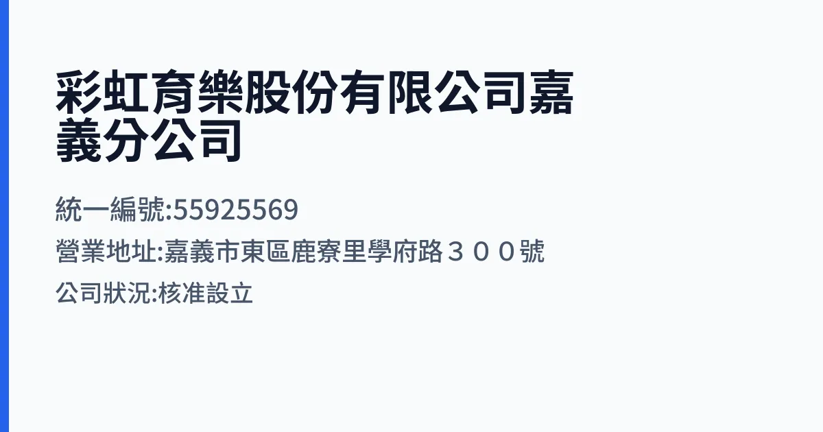 彩虹育樂股份有限公司嘉義分公司 - 統編 55925569(嘉義市) 公司登記資料與營業項目詳細圖表