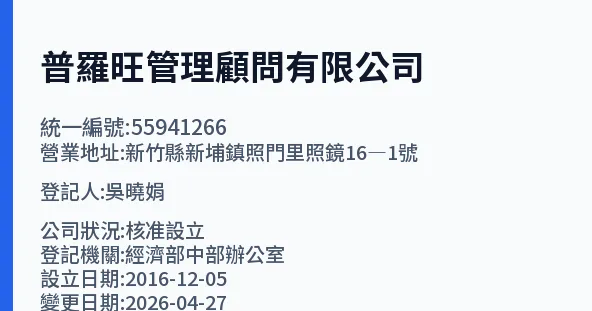 普羅旺管理顧問有限公司的照片-統編 55941266(新竹縣) 公司登記資料與營業項目詳細圖表