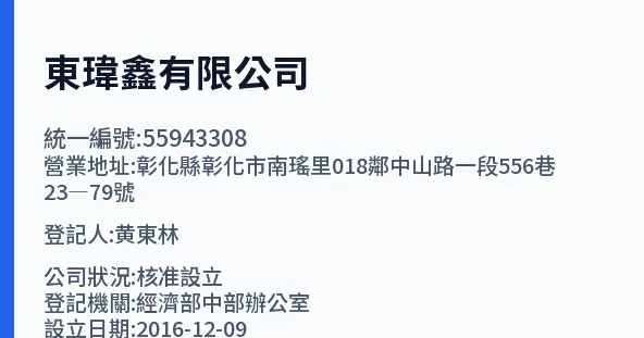 東瑋鑫有限公司的照片-統編 55943308(彰化縣) 公司登記資料與營業項目詳細圖表