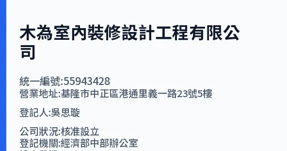 木為室內裝修設計工程有限公司的照片-統編 55943428(基隆市) 公司登記資料與營業項目詳細圖表