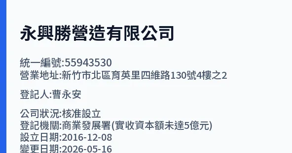 永興勝營造有限公司的照片-統編 55943530(新竹市) 公司登記資料與營業項目詳細圖表