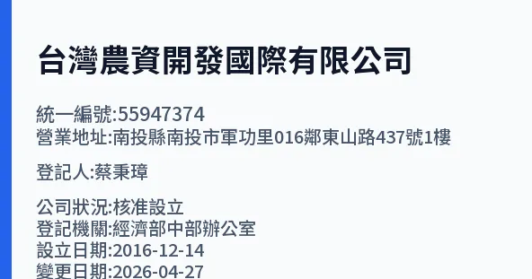 台灣農資開發國際有限公司的照片-統編 55947374(南投縣) 公司登記資料與營業項目詳細圖表