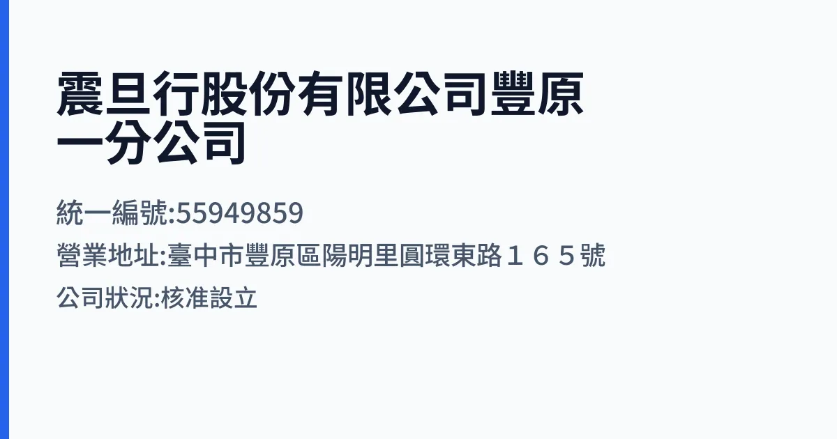 震旦行股份有限公司豐原一分公司 - 統編 55949859(臺中市) 公司登記資料與營業項目詳細圖表