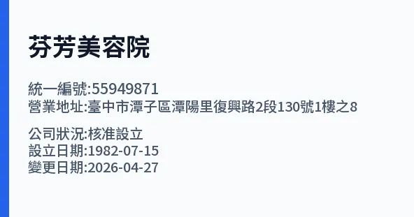 芬芳美容院的照片-統編 55949871(臺中市) 公司登記資料與營業項目詳細圖表