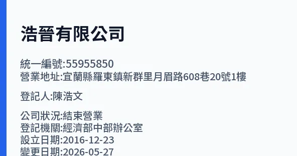 浩晉有限公司的照片-統編 55955850(宜蘭縣) 公司登記資料與營業項目詳細圖表