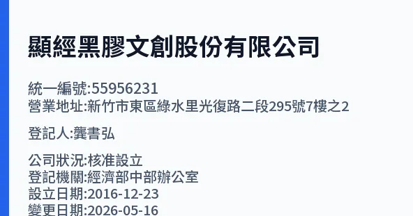 顯經黑膠文創股份有限公司的照片-統編 55956231(新竹市) 公司登記資料與營業項目詳細圖表