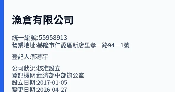 漁倉有限公司的照片-統編 55958913(基隆市) 公司登記資料與營業項目詳細圖表