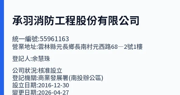 承羽消防工程股份有限公司的照片-統編 55961163(雲林縣) 公司登記資料與營業項目詳細圖表
