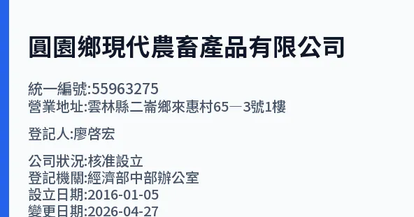 圓園鄉現代農畜產品有限公司的照片-統編 55963275(雲林縣) 公司登記資料與營業項目詳細圖表